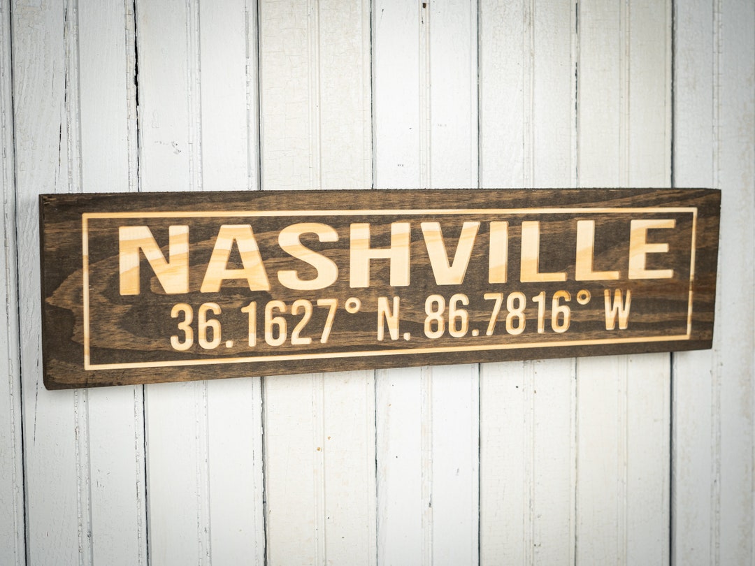 Personalized City Name Sign- Custom- Solid Wood Carved- Latitude ...