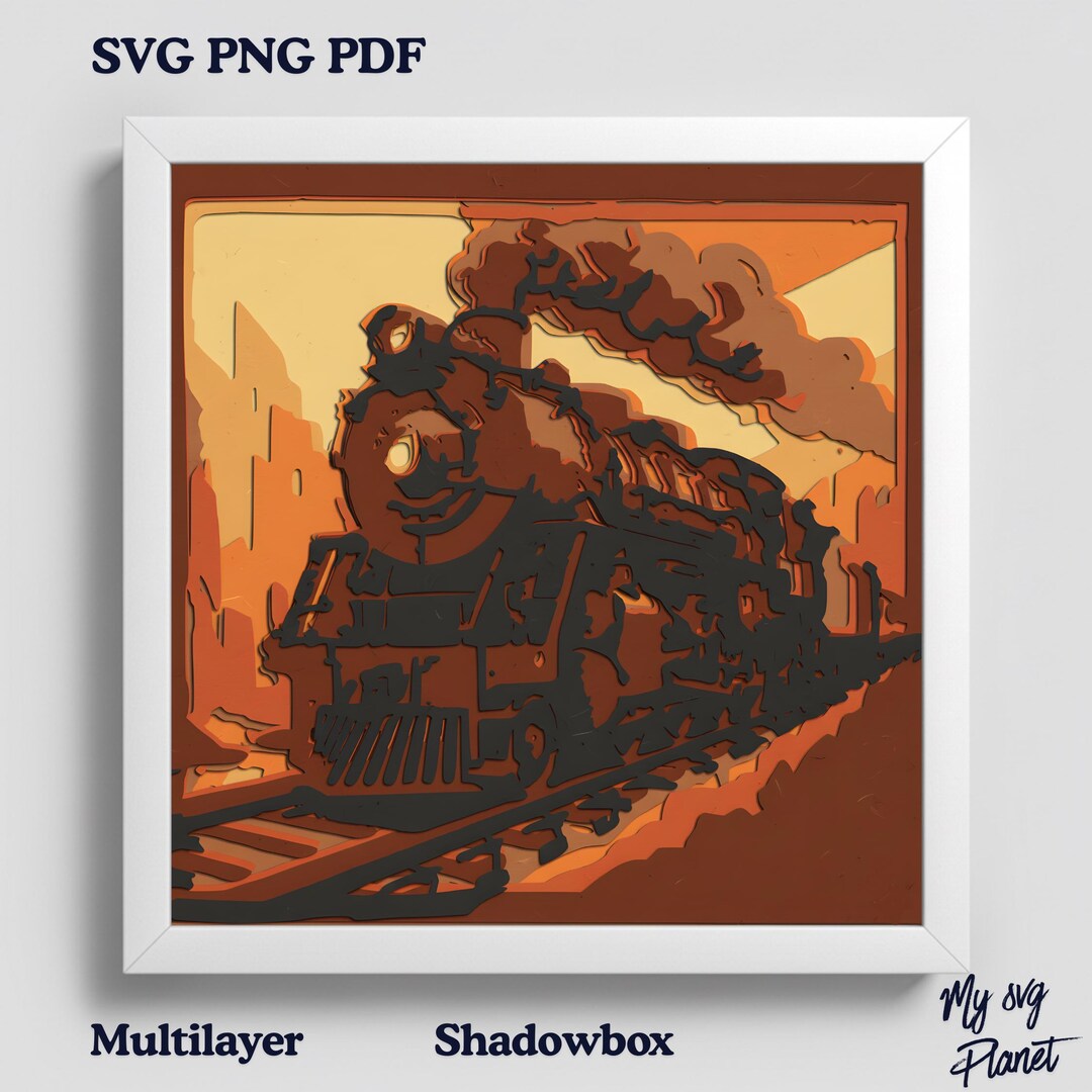 Train 3D Shadow Box SVG, Steam Locomotive Layered Paper Cut, Vintage ...