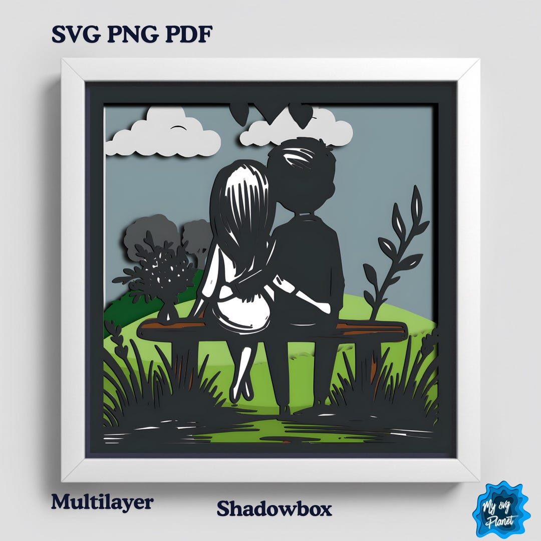 Couple Shadow Box SVG, Valentine’s Day Romantic Silhouette, Multilayer ...