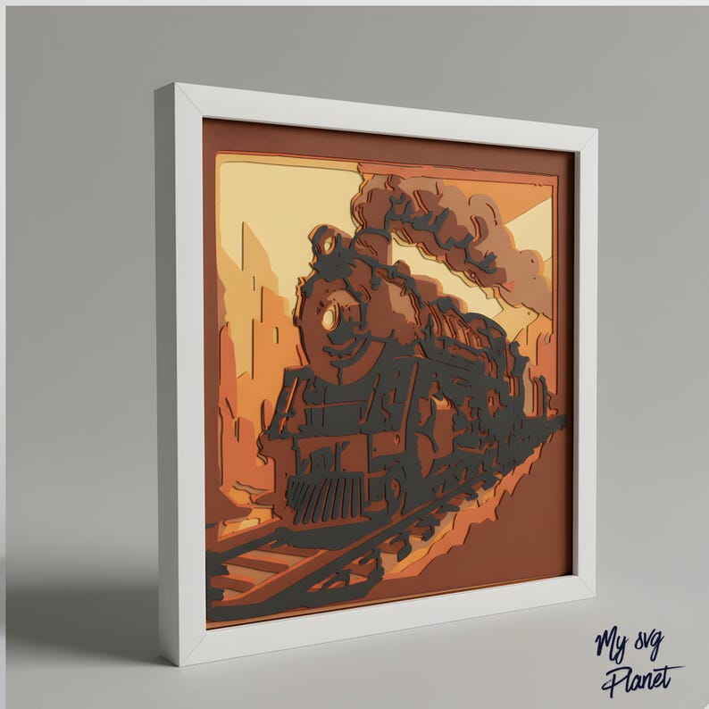 Train 3D Shadow Box SVG, Steam Locomotive Layered Paper Cut, Vintage ...