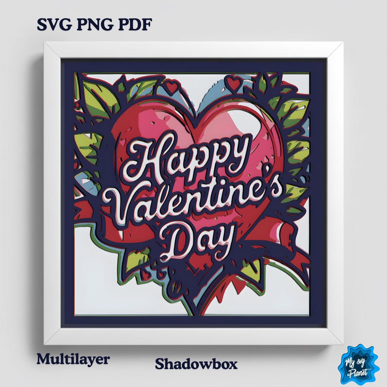 Happy Valentine’s Day 3D Shadow Box SVG, Love Heart Layered Paper Cut ...
