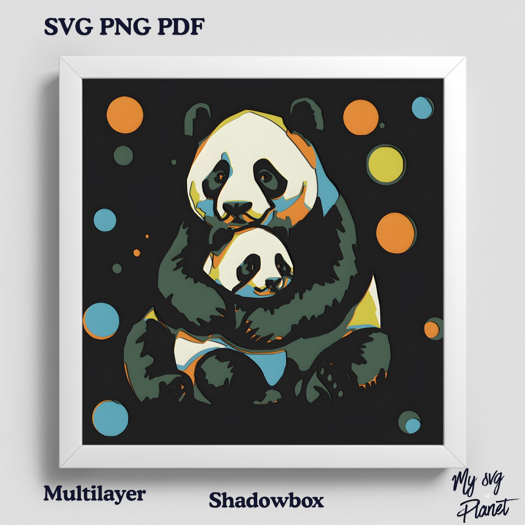 Panda Shadow Box SVG, Panda Family 3D Paper Cut, Multilayer Animal ...