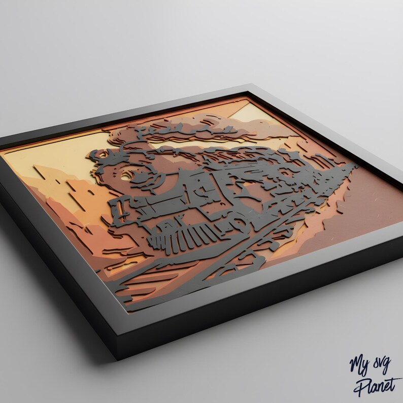 Train 3D Shadow Box SVG, Steam Locomotive Layered Paper Cut, Vintage ...