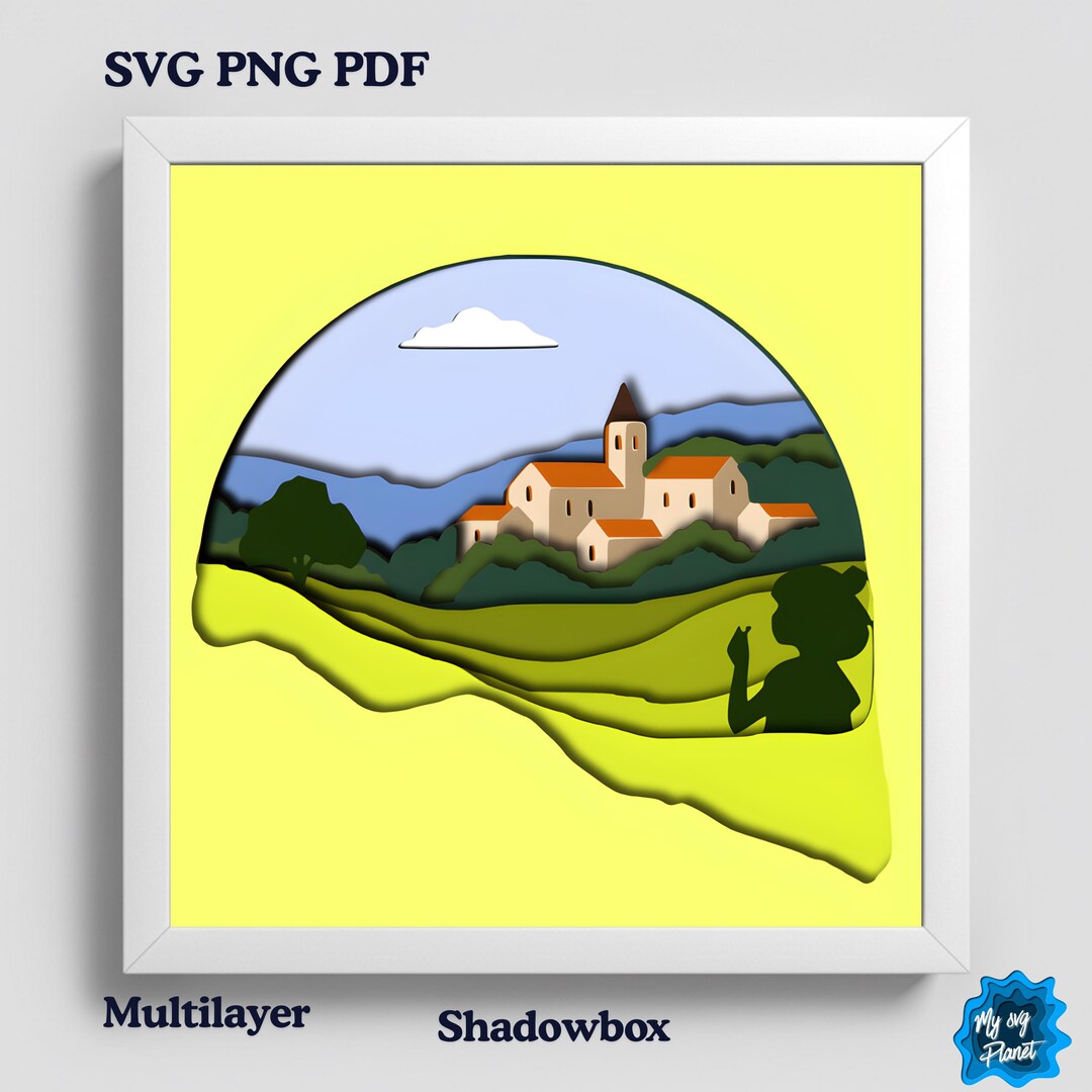 Village Landscape Shadow Box SVG, Multilayer Paper Cut Light Box ...