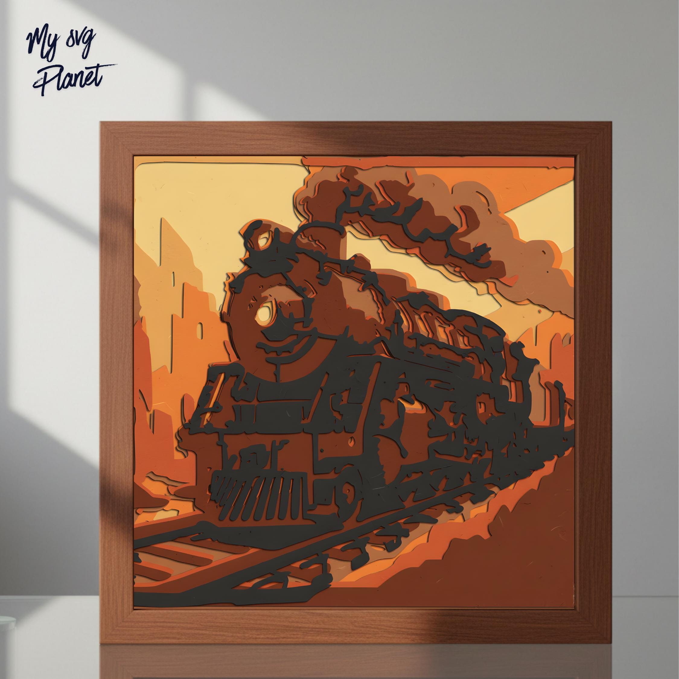 Train 3D Shadow Box SVG, Steam Locomotive Layered Paper Cut, Vintage ...