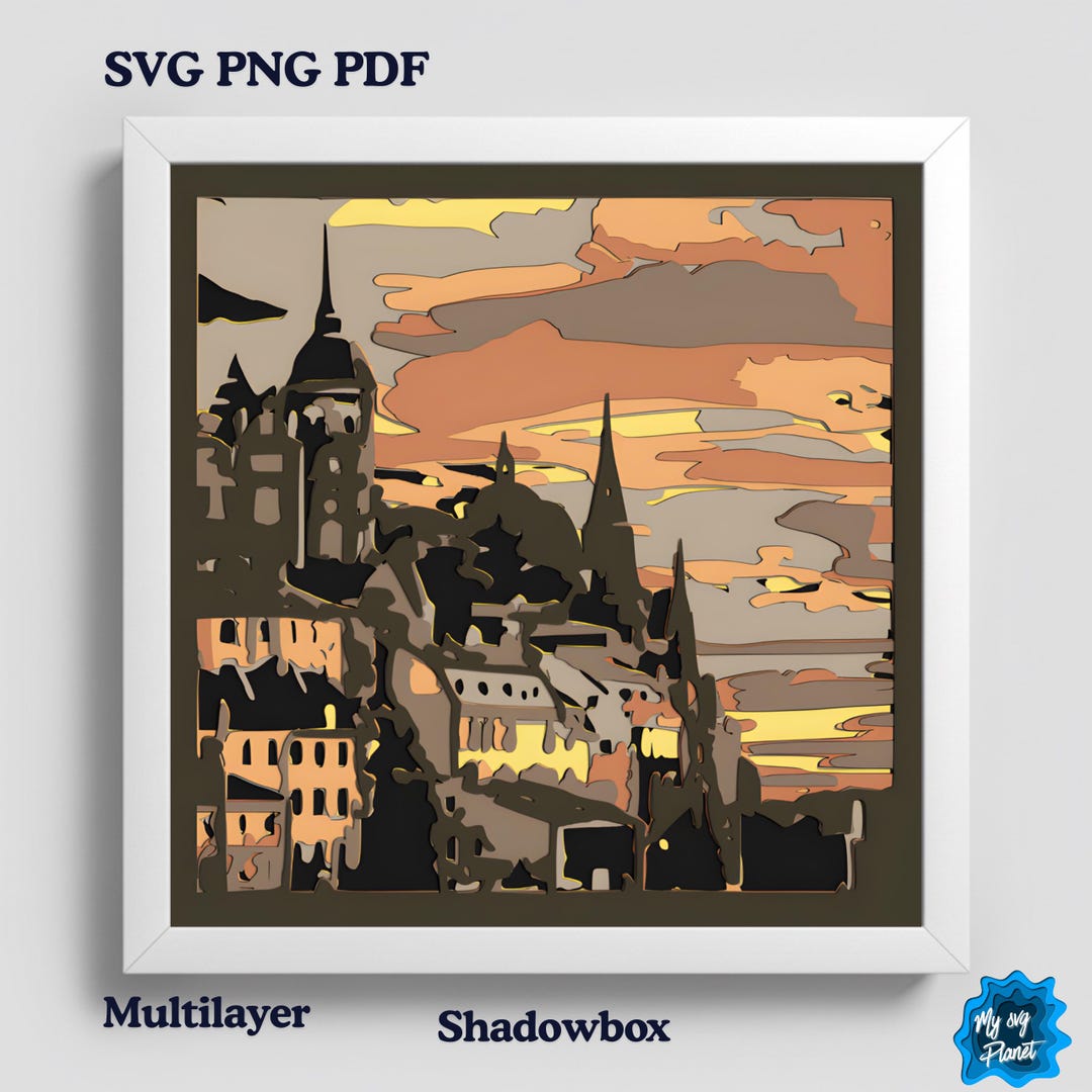 City Skyline Shadow Box SVG, European Cityscape 3D Layered Paper Cut ...