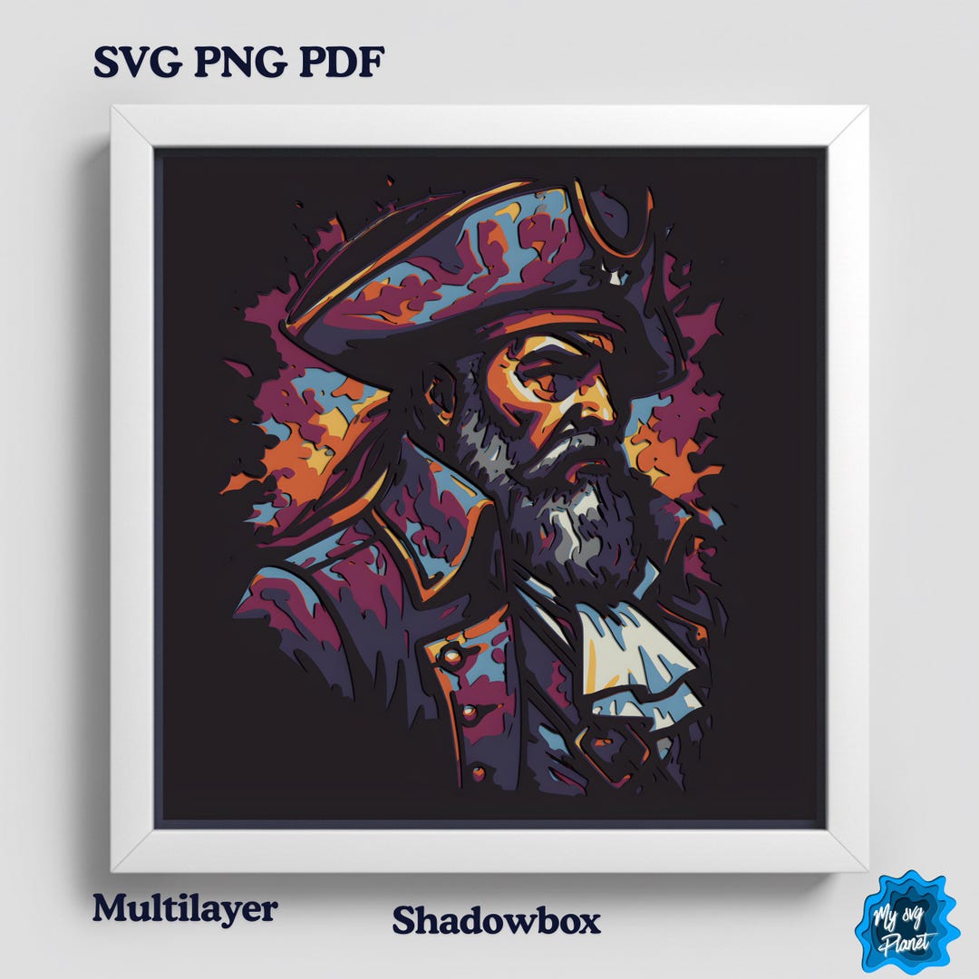Pirate SVG Shadow Box 3D, Layered Pirate Portrait Cut File, Nautical ...