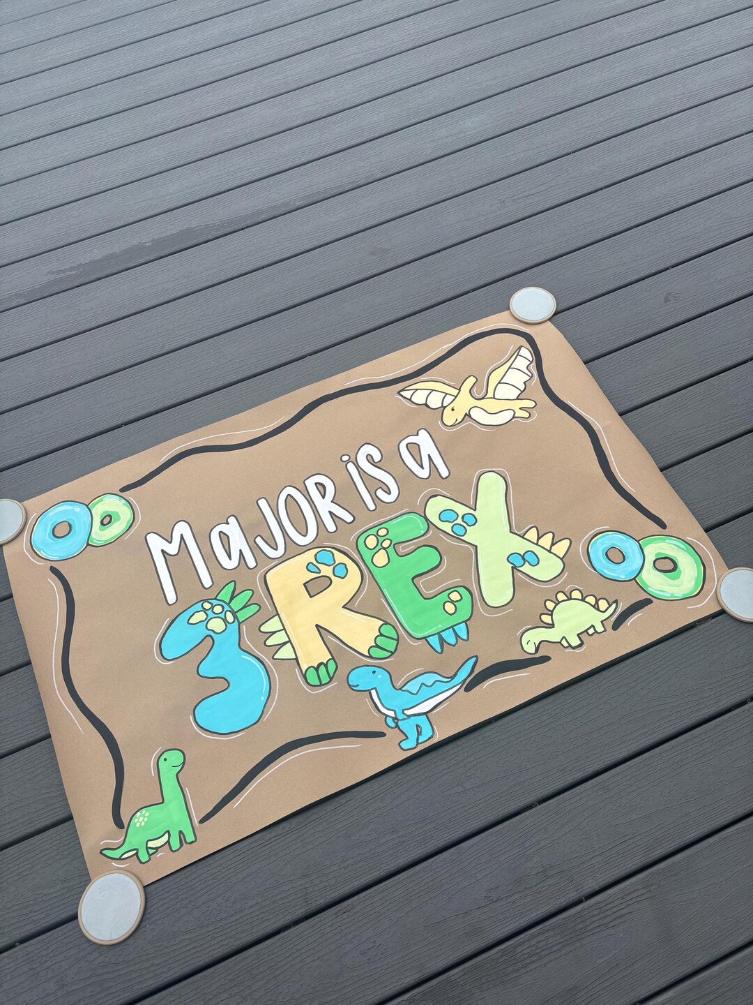 3-REX Birthday Banner- Hand Painted Dinosaur Banner - Etsy