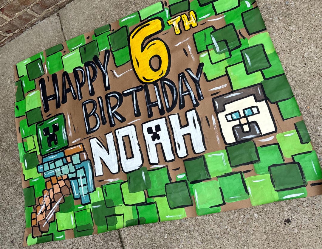 MINECRAFT Birthday Hand Painted Banner - Etsy