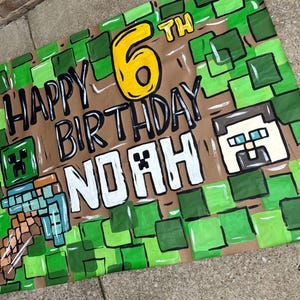 MINECRAFT Birthday Hand Painted Banner - Etsy