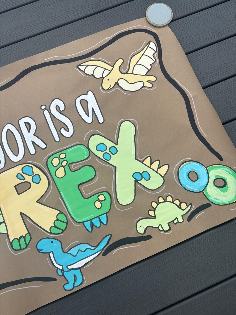 3-REX Birthday Banner- Hand Painted Dinosaur Banner - Etsy