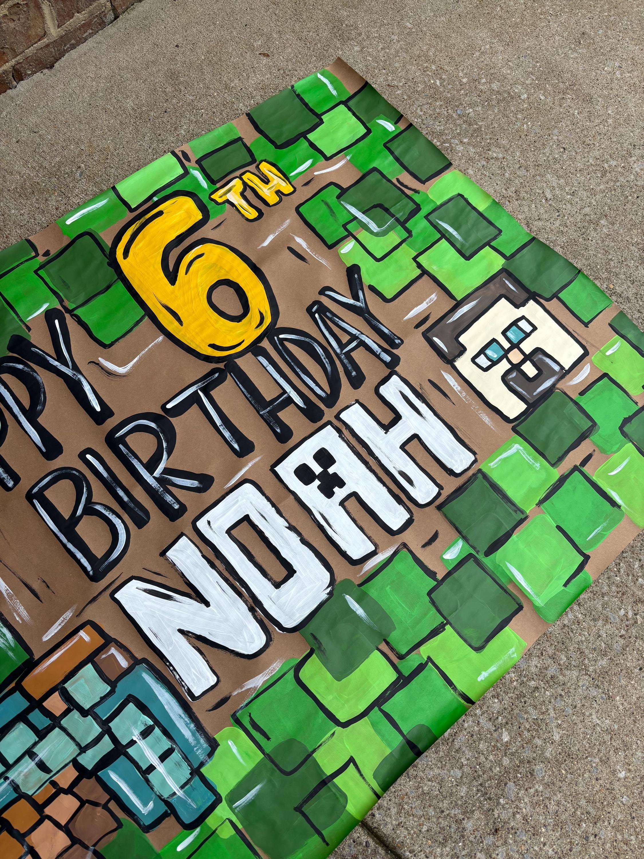 MINECRAFT Birthday Hand Painted Banner - Etsy