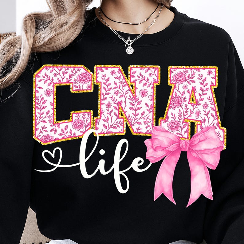 CNA Life PNG, Floral Pink CNA Letters Digital File, Cute Bow ...