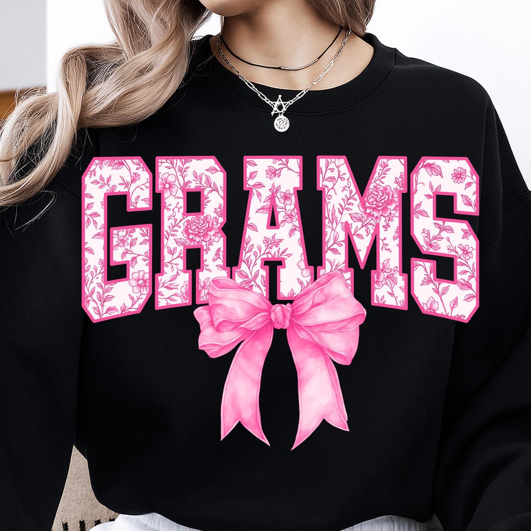 Grams PNG, Floral Pink Letters With Bow, Cute Grams Shirt Design ...