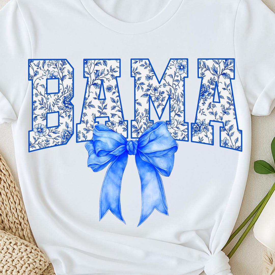 Bama PNG, Blue Floral Bow Alabama Shirt Design, Southern Pride ...