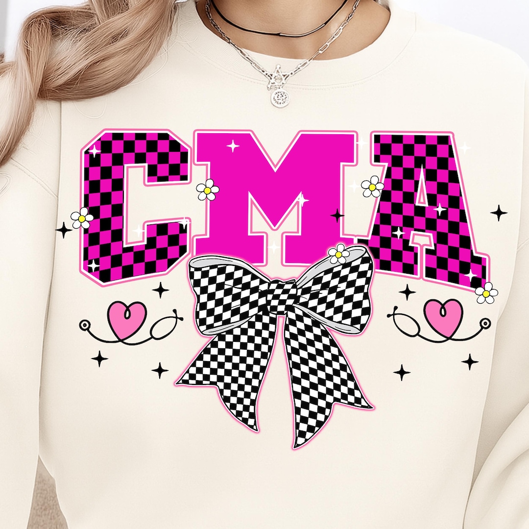 Cute CMA PNG, Checkerboard Bow Medical Assistant Design, Pink CMA ...