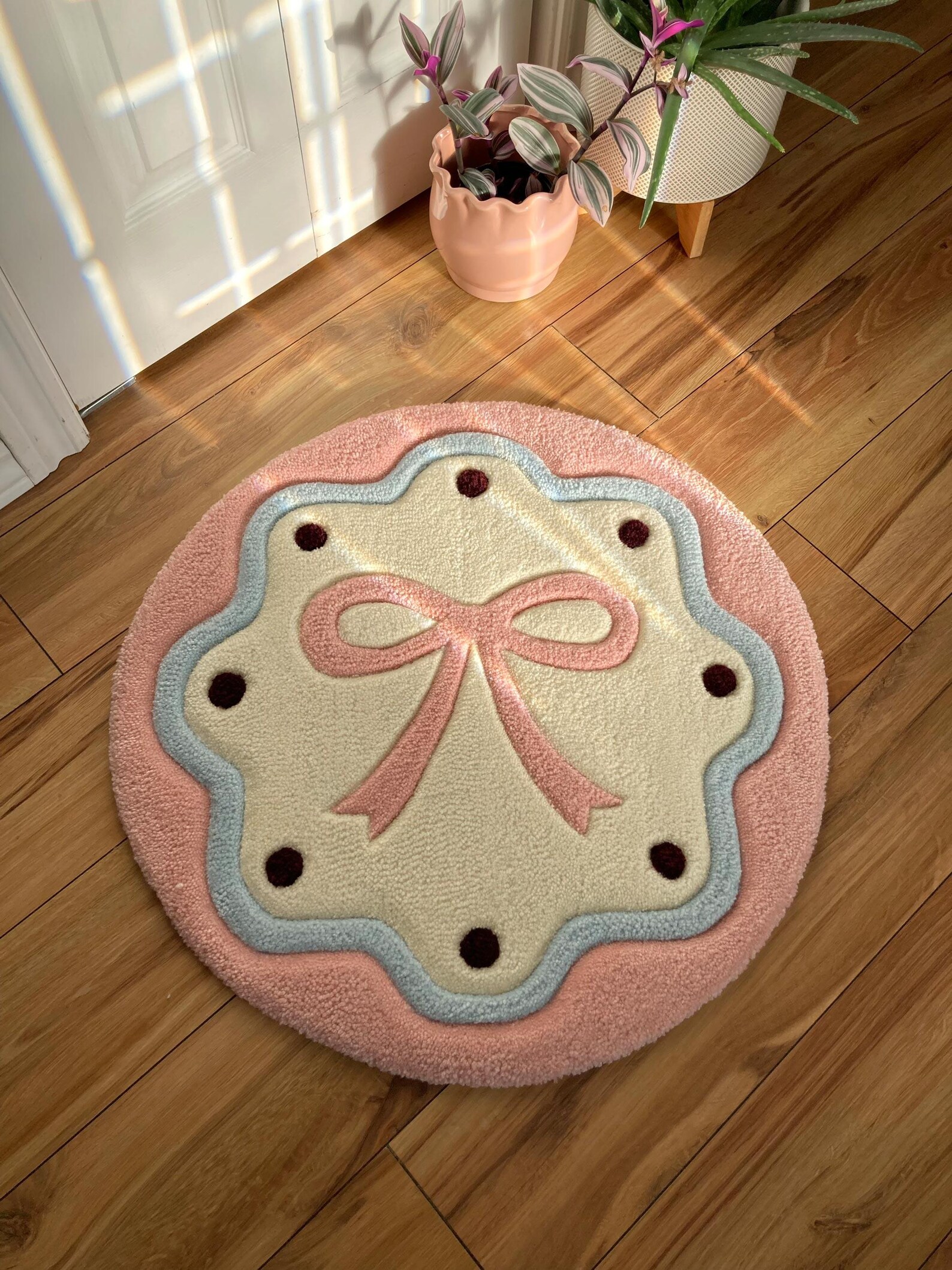 Pink Bow Round Area Rug, Coquette Decoration, Girl Dorm Room Carpet ...