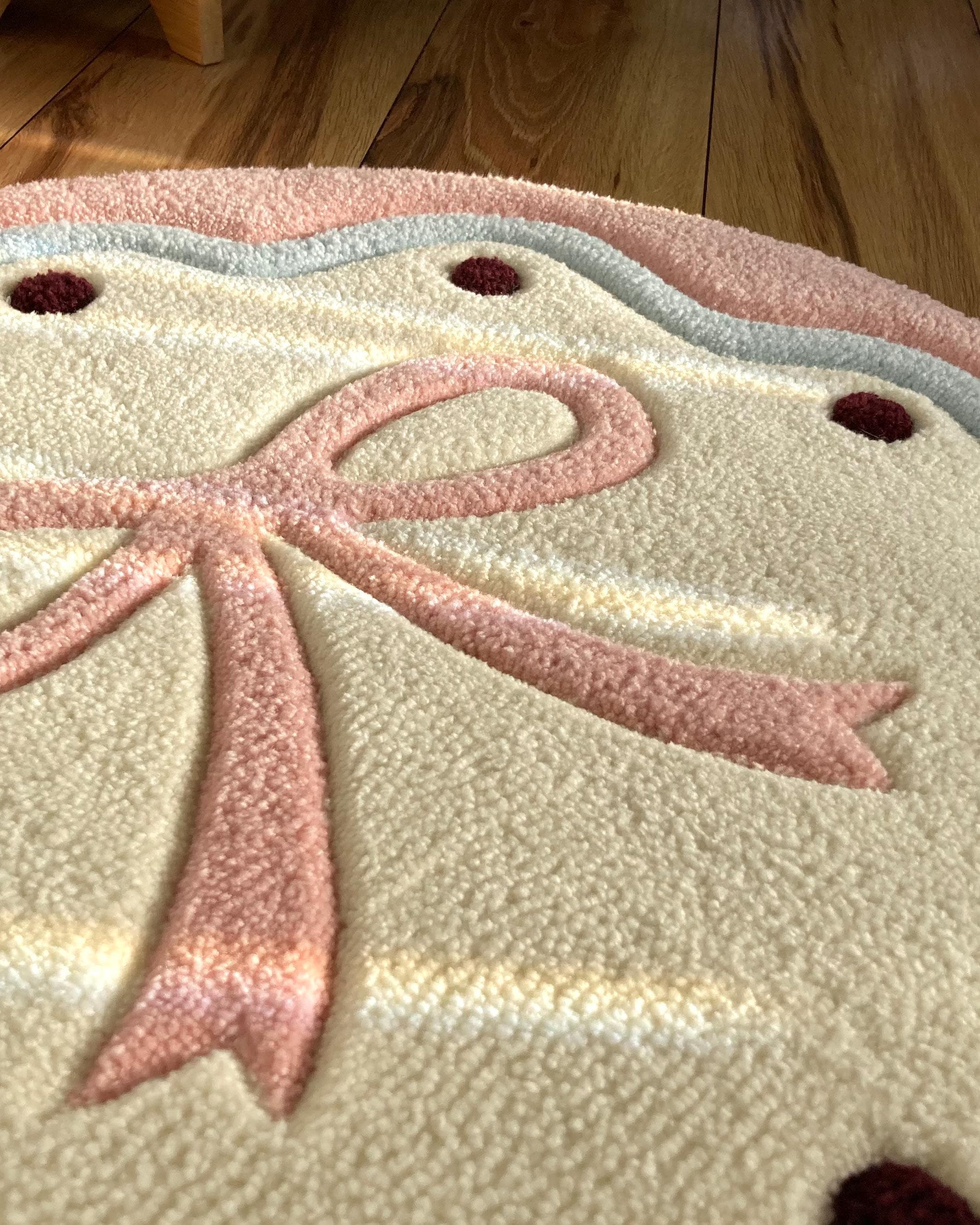 Pink Bow Round Area Rug, Coquette Decoration, Girl Dorm Room Carpet ...