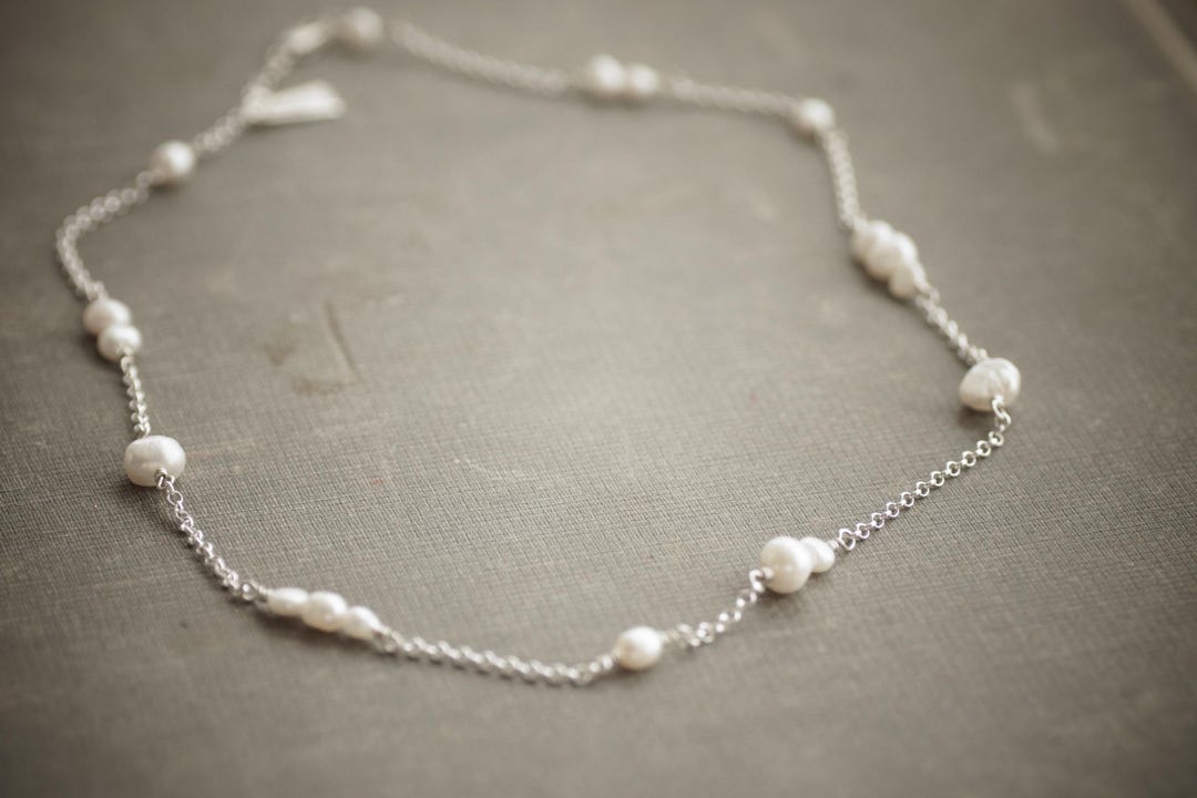 Pearl and Sterling Silver Chain Necklace - Freshwater Cultured Pearls ...