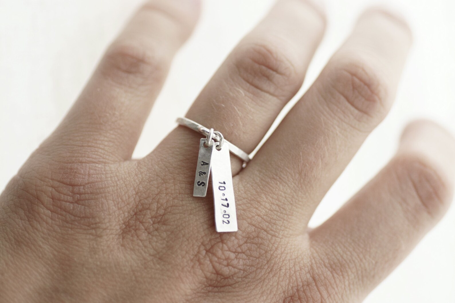 Dangling Charm Ring - Sterling Silver - Personalized Stamped Tags - Etsy