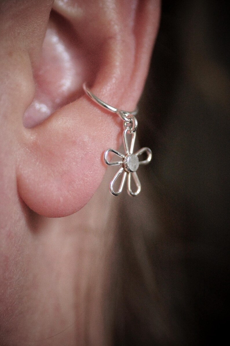 Dangling Flower Ear Cuff - Sterling Silver - Etsy
