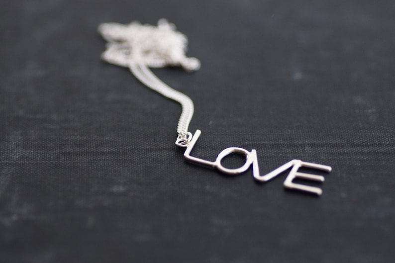 LOVE Necklace Sterling Silver Chain and Pendant - Etsy