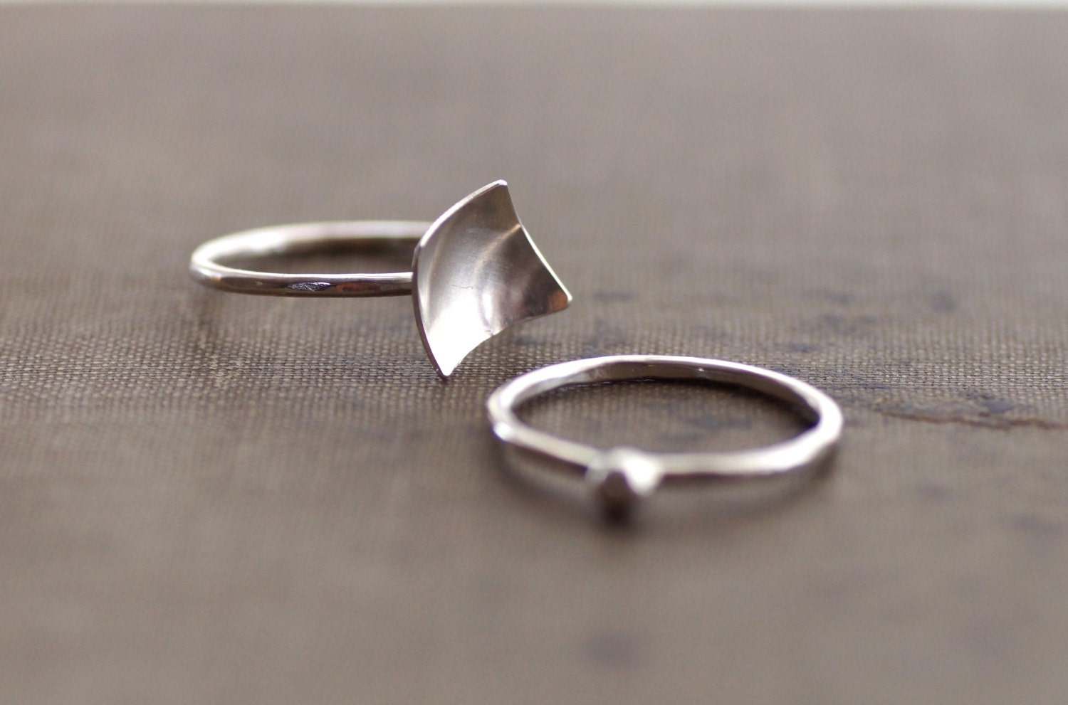 Set of Two Stacking Rings Geometric Sterling Silver - Etsy