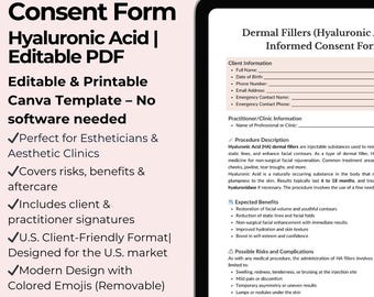 Dermal Filler Consent Form | Hyaluronic Acid | Editable Printable PDF ...