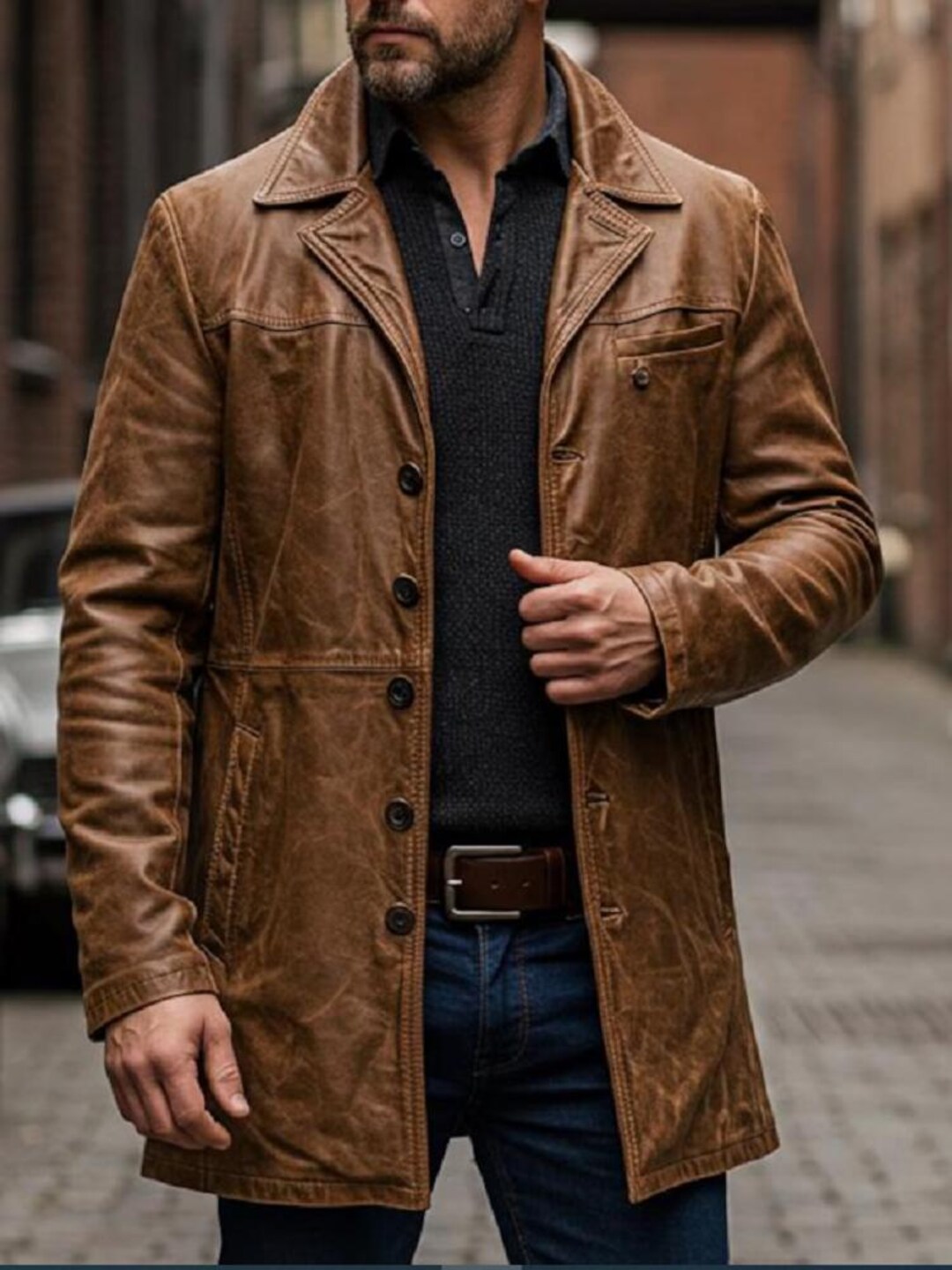 Men's Distressed Tan Leather Trench Coat: Vintage Style Outerwear - Etsy