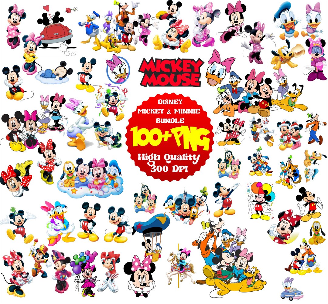 100+ Mickey Mouse Bundle, 300 Dpi High Resolution PNG, Minnie Mouse PNG ...