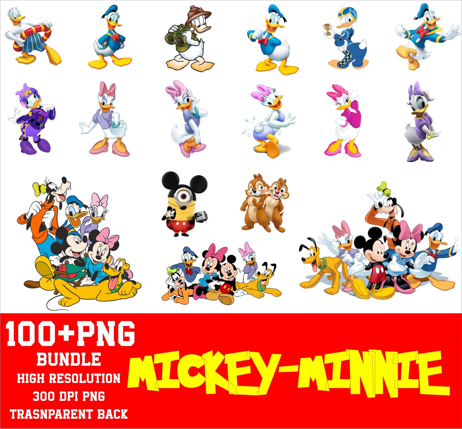 100+ Mickey Mouse Bundle, 300 Dpi High Resolution PNG, Minnie Mouse PNG ...