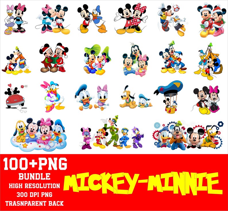 100+ Mickey Mouse Bundle, 300 Dpi High Resolution PNG, Minnie Mouse PNG ...