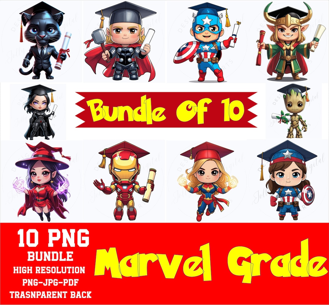Marvel Graduation Clipart Bundle, Marvel Avengers Graduation Clipart ...