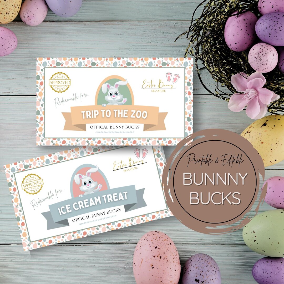 Easter Bunny Bucks Printable, Easter Egg Filler, Customizable Reward ...