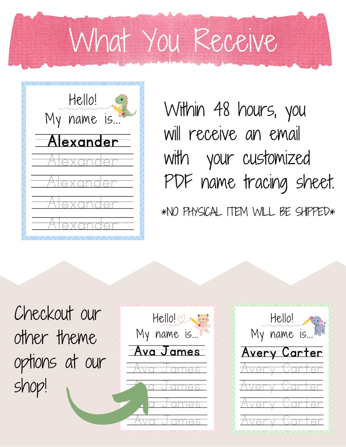 Blue Custom Name Tracing Worksheet With Dinosaur, Personalized DIGITAL ...