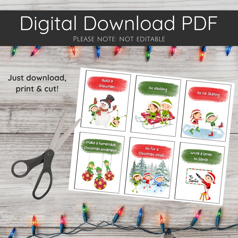 24 Christmas Advent Activity Cards Elf Theme, Christmas Bucket List ...