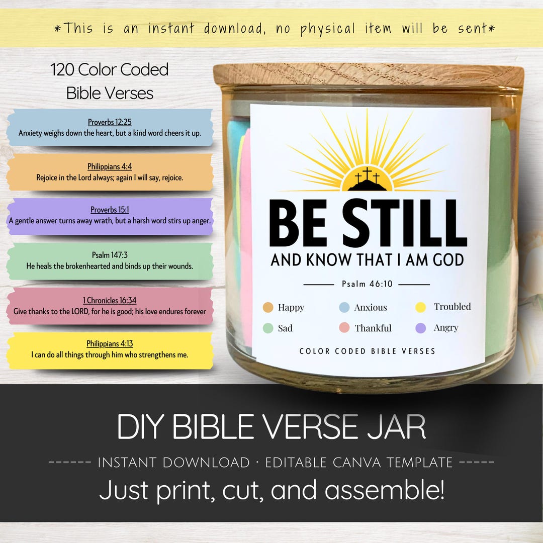 DIY Bible Verse Jar Kit, Color Coded Bible Verses, Digital Download ...