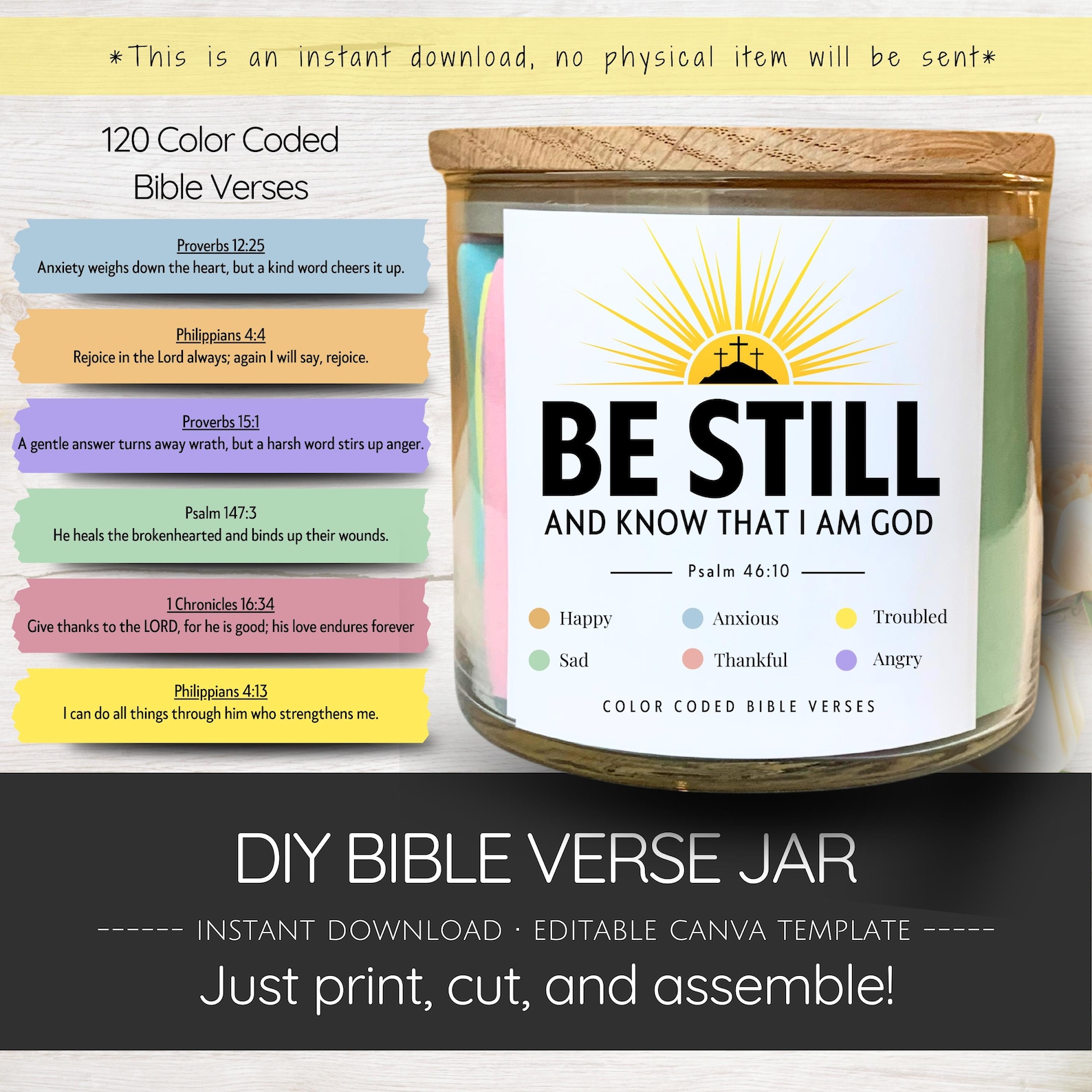 DIY Bible Verse Jar Kit, Color Coded Bible Verses, Digital Download ...