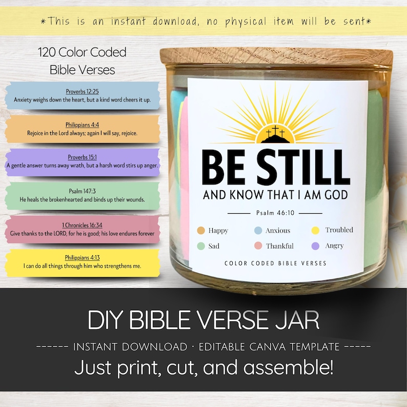 DIY Bible Verse Jar Kit, Color Coded Bible Verses, Digital Download ...