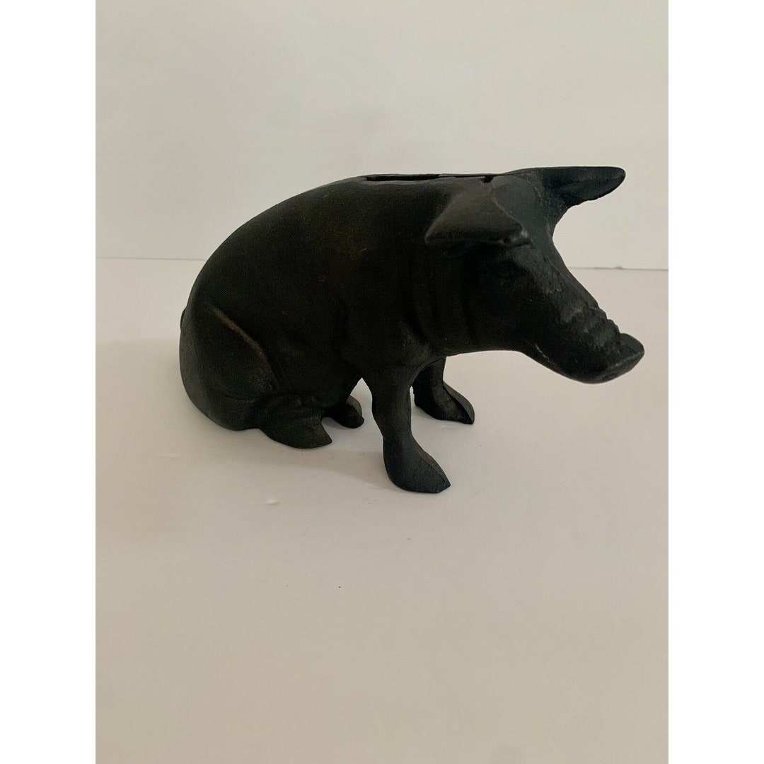 Vintage Black Cast Iron Pig Piggy Bank/doorstop Heavy - Etsy