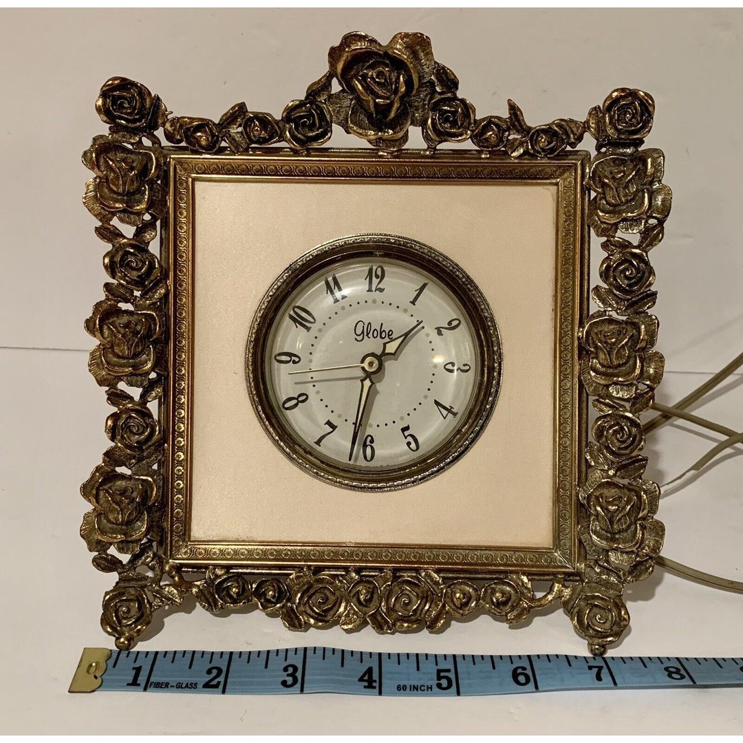 Vintage Ormolu Style Rose Filigree Clock by GLOBE Made in USA - Etsy