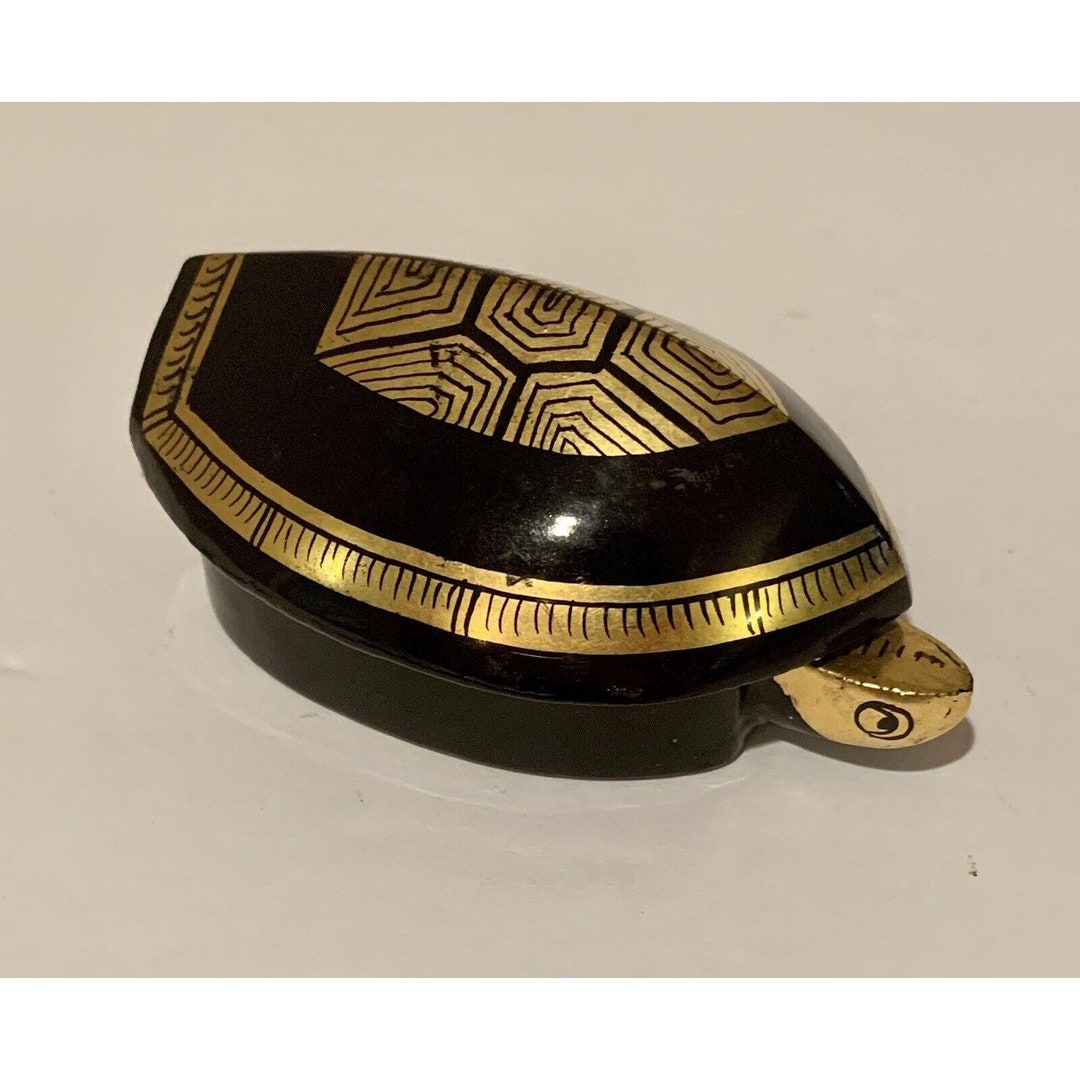 Wooden Black Lacquer and Gold Turtle Trinket Box - Etsy