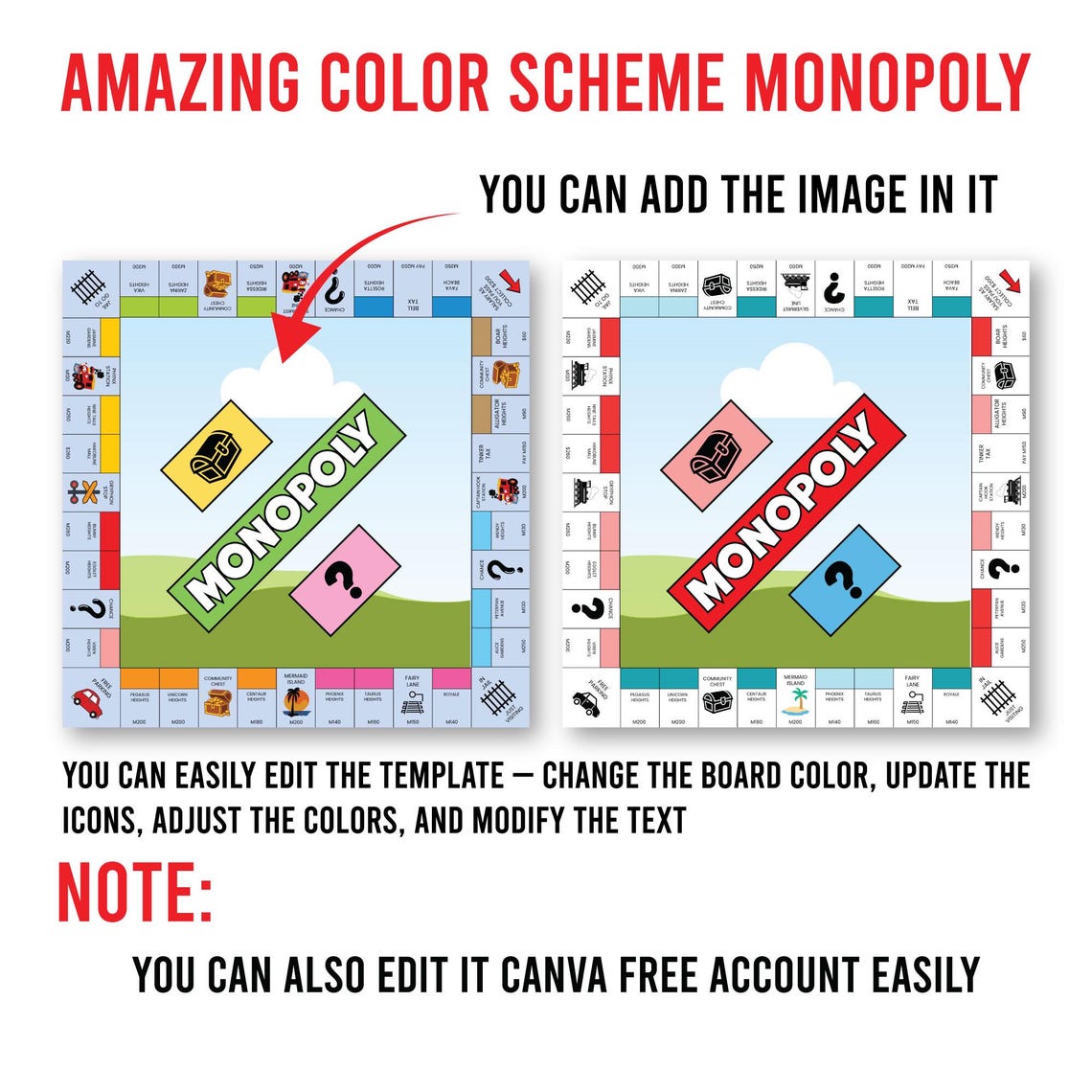 Monopoly Canva Editable Template, Blank Monopoly Board Template ...