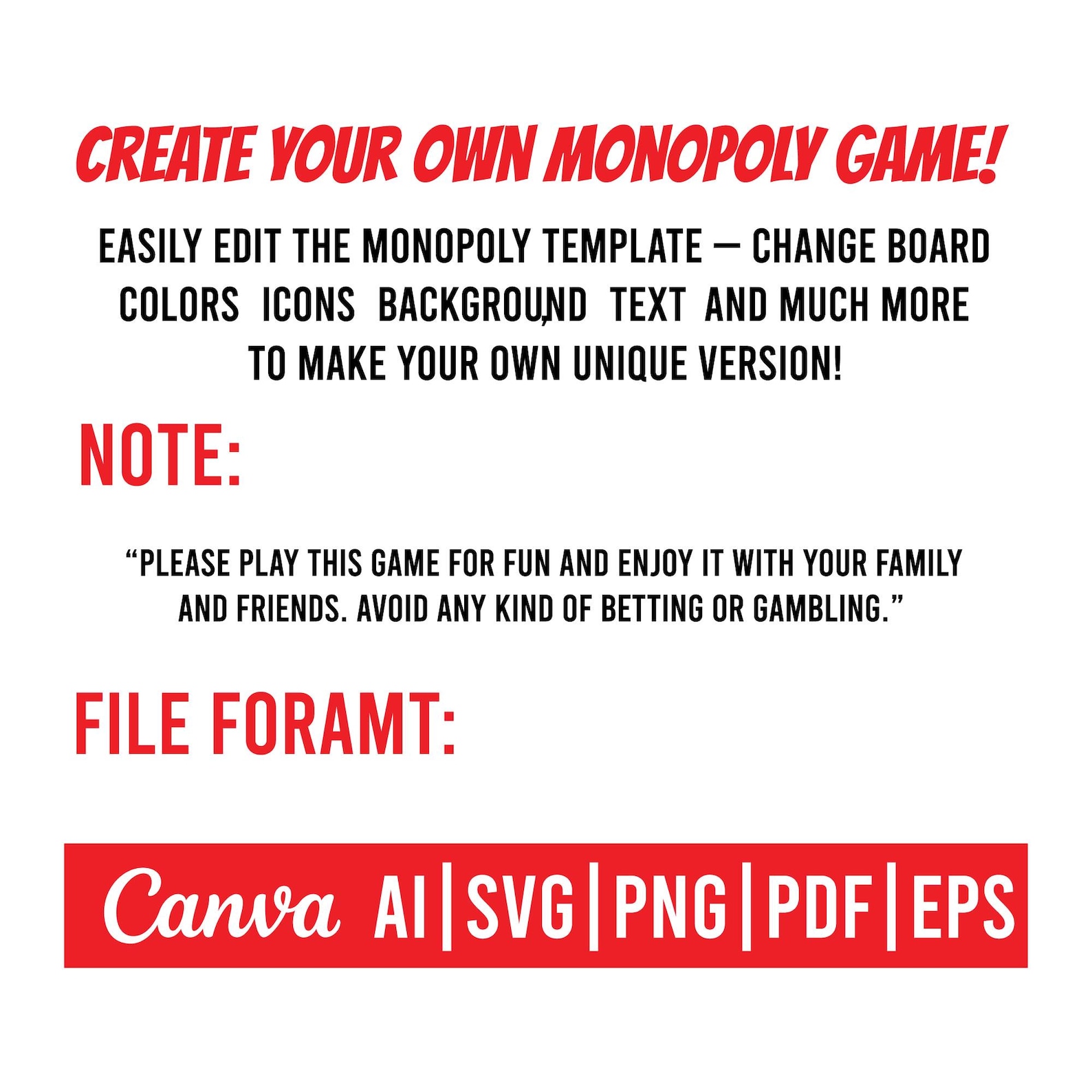 Monopoly Canva Editable Template, Blank Monopoly Board Template ...