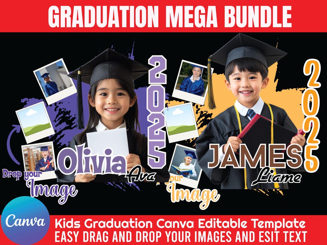 Kids Graduation Canva Editable Template, Class of 2025 Kids Graduation ...