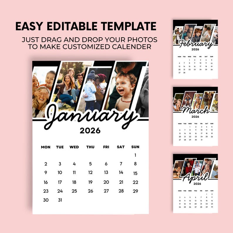 2026 Calendar Template With Photos, Editable Canva Template, Custom ...