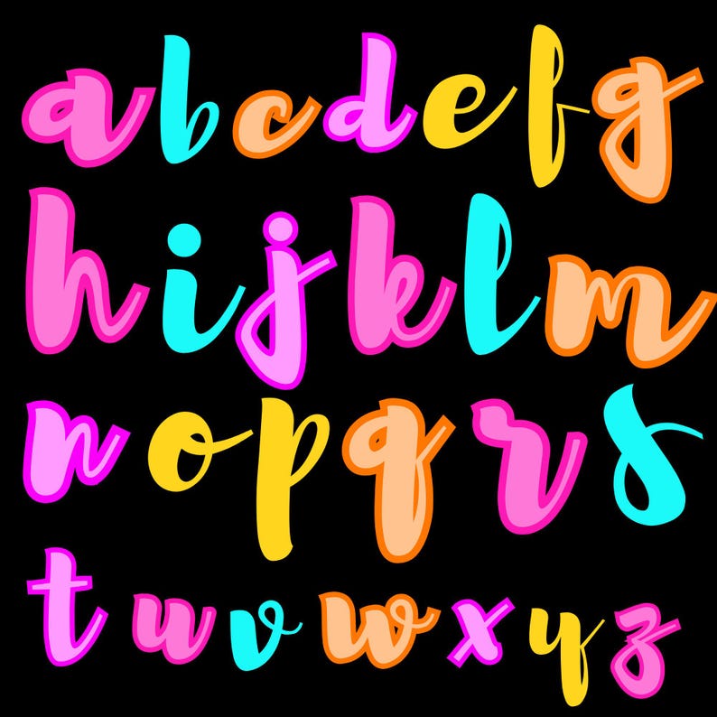 Preppy Letters and Numbers PNG Bundle, Bright Doodle Alphabet Clipart ...