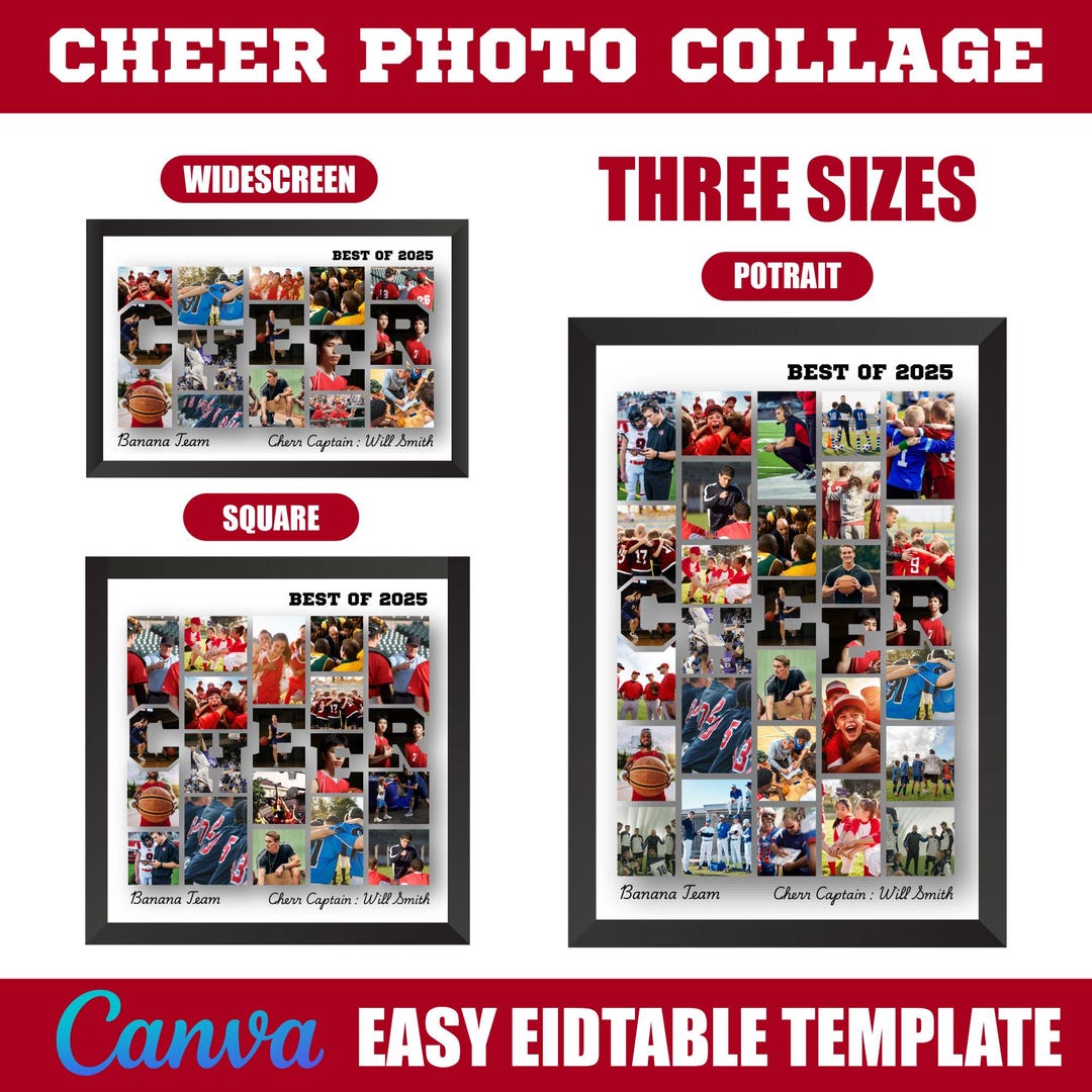 Cheerleader Photo Collage Canva Frame Template,editable Cheerleading ...