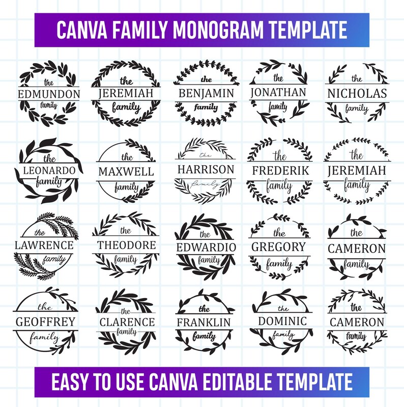 Family Name Monogram Canva Template, Editable Split Monogram, Family ...