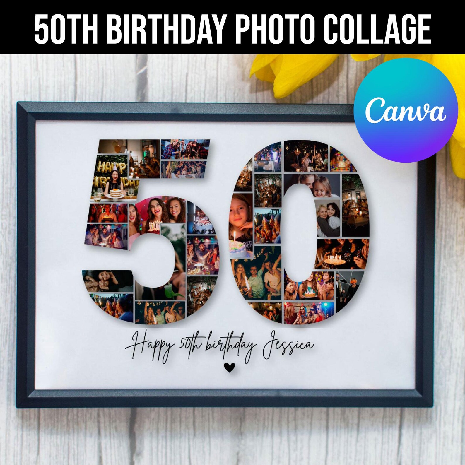 50th Birthday Photo Collage Template, Number 50 Collage, 50th Collage ...